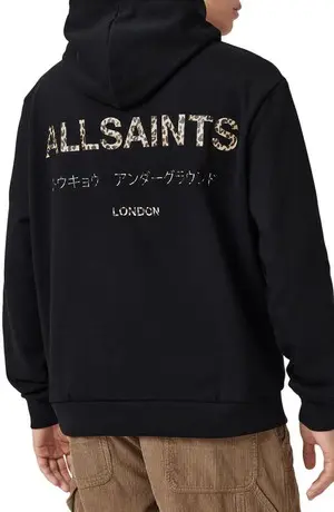 ALLSAINTS Underground Logo Graphic Hoodie - Jet Black/dark Leopard