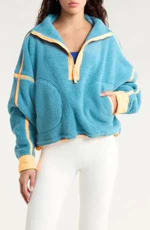 Free People Mountain High Fleece Half Zip Pullover - Celestial Blue