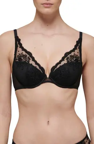 Simone Perele Intrigue Floral Embroidered Triangle Bra - Black