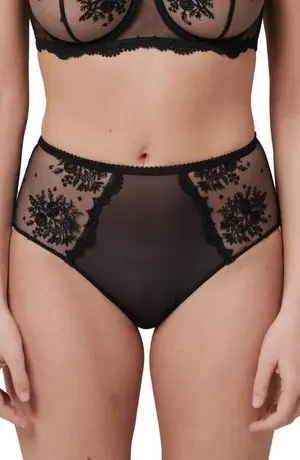 Simone Perele Intrigue Floral Embroidered Briefs - Black