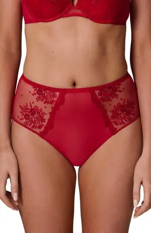 Simone Perele Intrigue Floral Embroidered Briefs - Opera Red