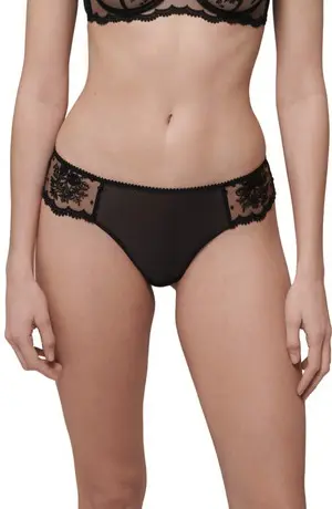 Simone Perele Intrigue Floral Embroidered Tanga - Black