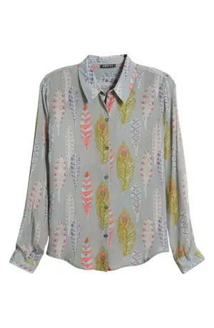 APNY Abstract Print Roll Tab Sleeve Chiffon Button-up Shirt