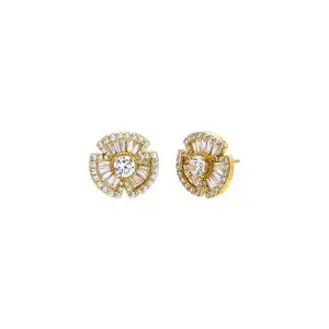 BY ADINA EDEN Pave X Baguette Flower Stud Earring