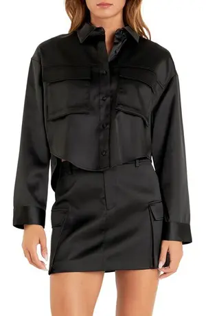 Endless Rose Pocket Detail Crop Satin Shirt