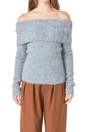 Endless Rose Off-the-shoulder Ribbed Sweater
