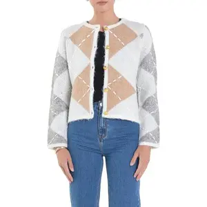 English Factory Argyle Knit Cardigan - White