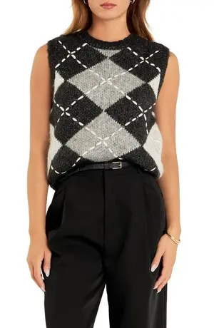 English Factory Argyle Sweater Vest - Black