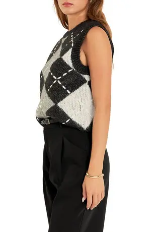 English Factory Argyle Sweater Vest - Black