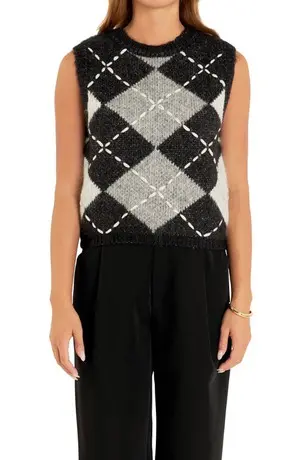 English Factory Argyle Sweater Vest - Black