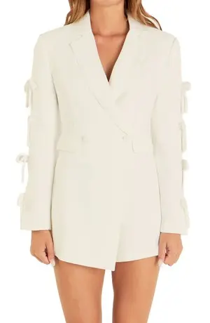 Endless Rose Bow Long Sleeve Blazer Romper - White