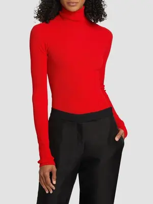 Proenza Schouler Fox Ribbed Turtleneck Top - Red
