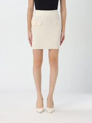 Pinko Textured Knit Skirt With Button Detailing - White