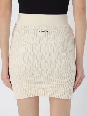 Pinko Textured Knit Skirt With Button Detailing - White