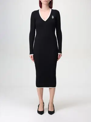 Elisabetta Franchi Ribbed V-neck Midi Dress With Logo Detail