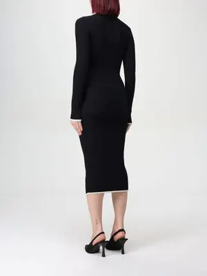Elisabetta Franchi Ribbed V-neck Midi Dress With Logo Detail