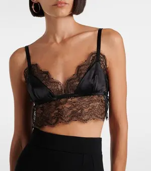 Dolce & Gabbana Lace-trimmed Satin Bralette - Black