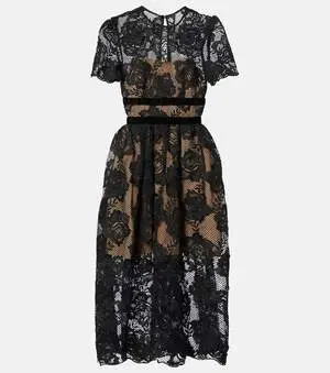 SELF-PORTRAIT Lace And Velvet Midi Dress