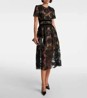 SELF-PORTRAIT Lace And Velvet Midi Dress