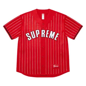 Supreme Rhinestone Stripe Baseball Jersey - Red