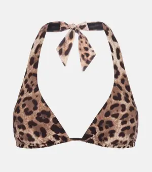 Dolce & Gabbana Leopard-print Halterneck Bikini Top - Beige