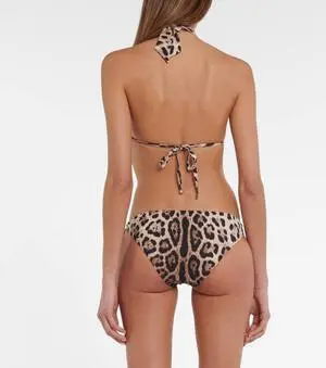 Dolce & Gabbana Leopard-print Halterneck Bikini Top - Beige