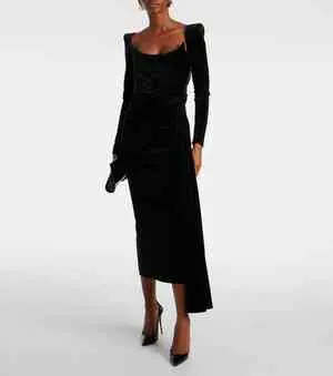 Alex Perry Draped Velvet Midi Dress