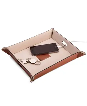 BEY-BERK Leather Valet And Charging Station - Saddle