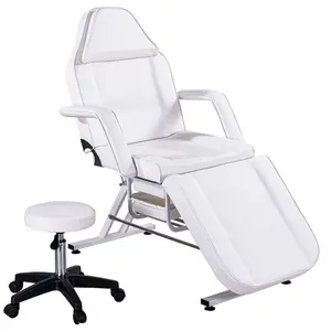 STREAMDALE FURNITURE Massage Salon Tattoo Chair With Two Trays Esthetician Bed With Hydraulic Stool - White