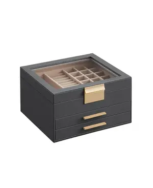 SLICKBLUE Jewelry Box With Glass Lid - Grey