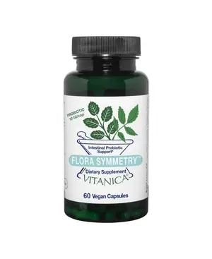VITANICA Flora Symmetry Probiotic Supplement For Digestive Health & Function Intestinal Health Support 60 Capsules - Green