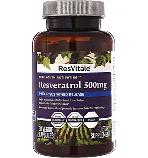 RESVITALE Resveratrol 500mg Antioxidants For Heart Health & Skin Support Red Wine Grape Seed Extract - No Color