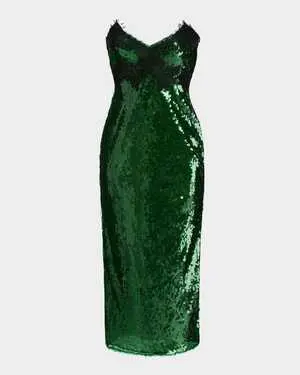 Retrofete Ellen Sequin Midi Dress - Green