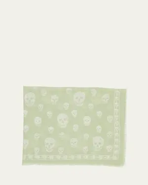 Alexander McQueen Classic Skull Wool Scarf Oyster Ivory