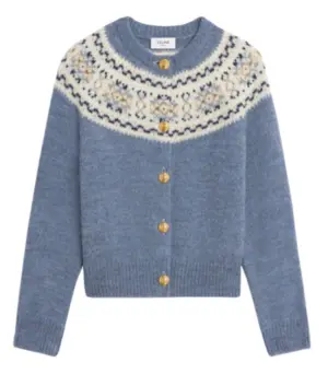 Celine Cardigan In Triomphe Fair Isle Wool - Light Blue