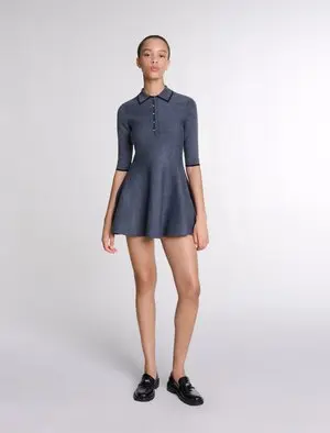 Maje Short Knit Dress With Polo Neck