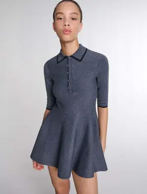 Maje Short Knit Dress With Polo Neck
