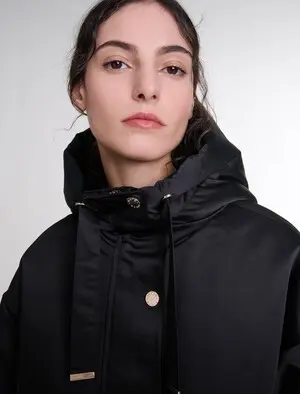 Maje Padded Jacket With Hood And Drawstring Waist