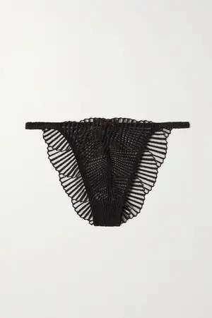COCO DE MER Athena Embroidered Tulle Briefs - Black