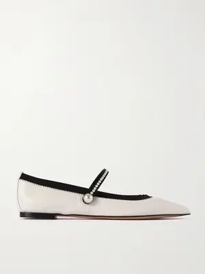 AQUAZZURA Romy Embellished Leather Ballet Flats - White