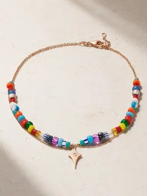 DIANE KORDAS 14-karat Rose Enamel And Diamond Anklet - Gold