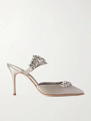 Manolo Blahnik Lurum 90 Crystal-embellished Mules - Gray