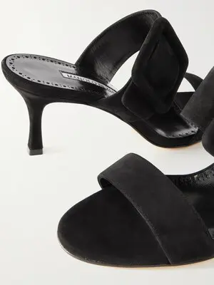 Manolo Blahnik Gable 70 Buckled Suede Mules - Black
