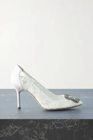 Manolo Blahnik Hangisi 90 Crystal-embellished Corded Lace Pumps