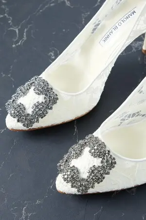 Manolo Blahnik Hangisi 90 Crystal-embellished Corded Lace Pumps