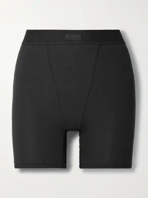 SKIMS Cotton Collection Ribbed Cotton-blend Jersey Boxer Shorts - Black