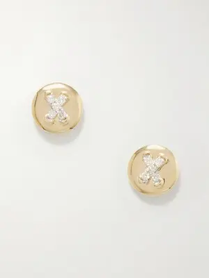 STONE AND STRAND Button 14-karat Diamond Stud Earrings - Gold