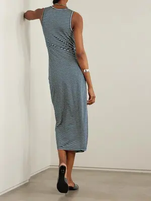Rabanne Asymmetric Gathered Striped Stretch-jersey Midi Dress