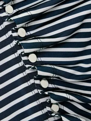 Rabanne Asymmetric Gathered Striped Stretch-jersey Midi Dress