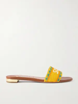 AQUAZZURA Sicily Beaded Leather Slides